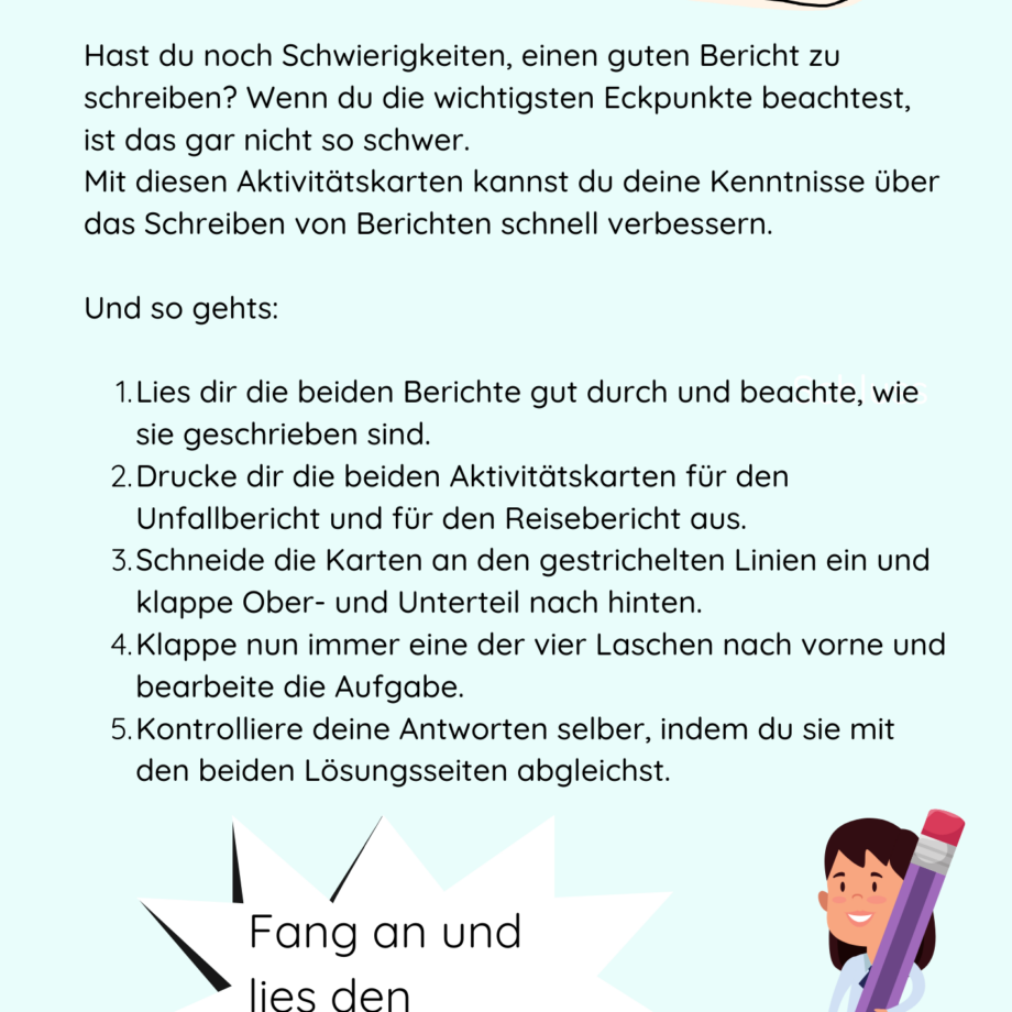 Bericht schreiben - Aktivitätskarten - Lernfoerderung | kostenlose ...